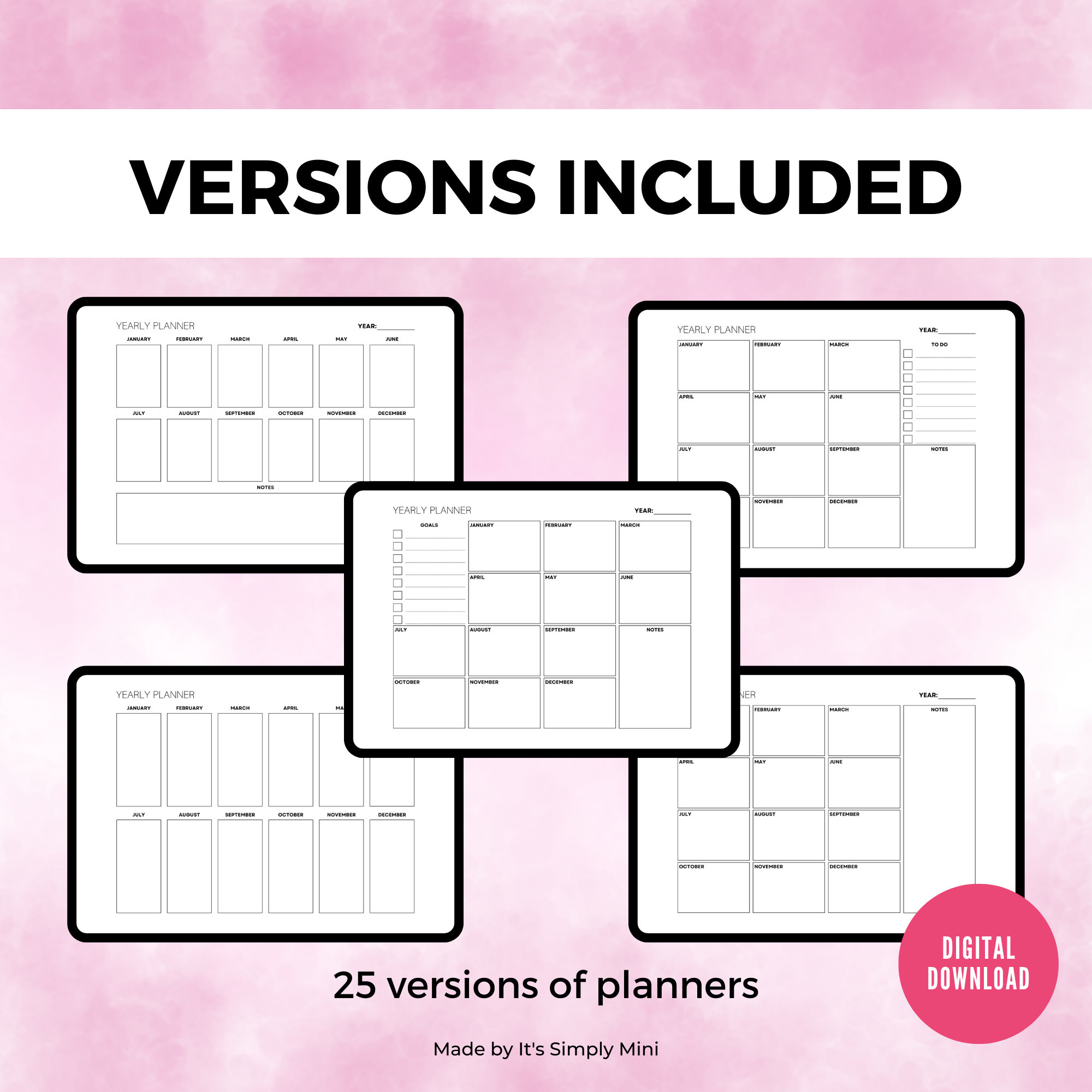 Printable Yearly Planner Bundle, A4, A5 and US Letter Sizes, Landscape ...