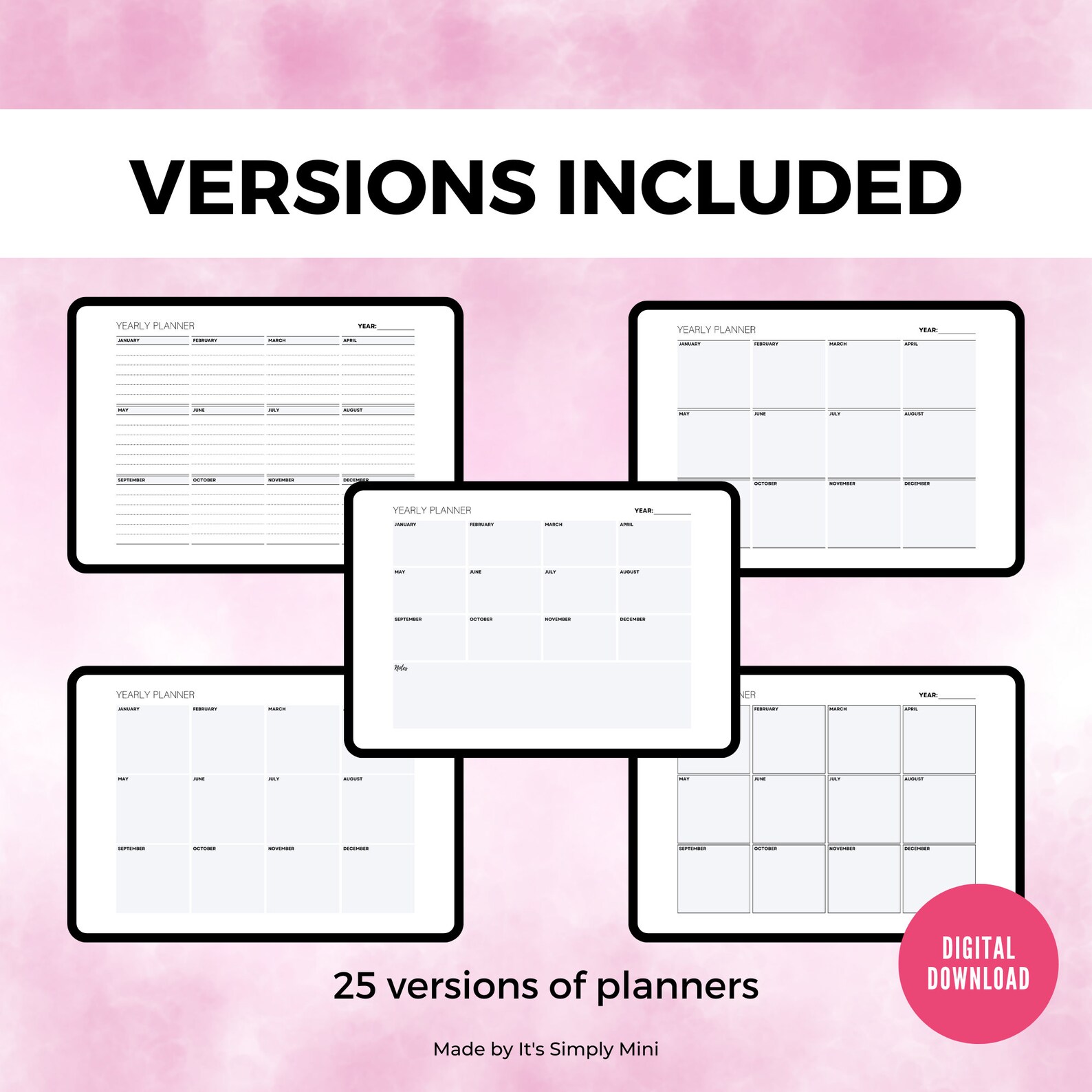 Printable Yearly Planner Bundle, A4, A5 and US Letter Sizes, Landscape ...