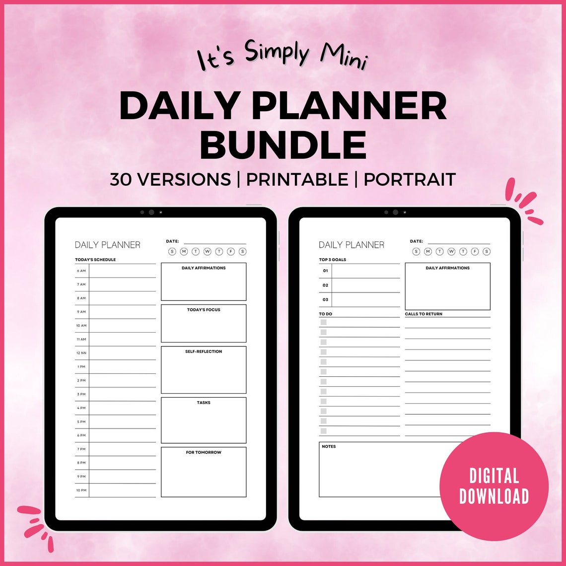 Printable Daily Planner Bundle A4 A5 and US Letter Sizes - Etsy