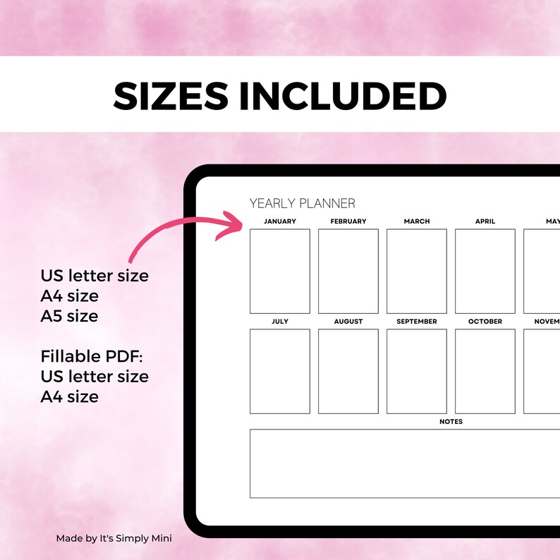 Printable Yearly Planner Bundle, A4, A5 and US Letter Sizes, Landscape ...