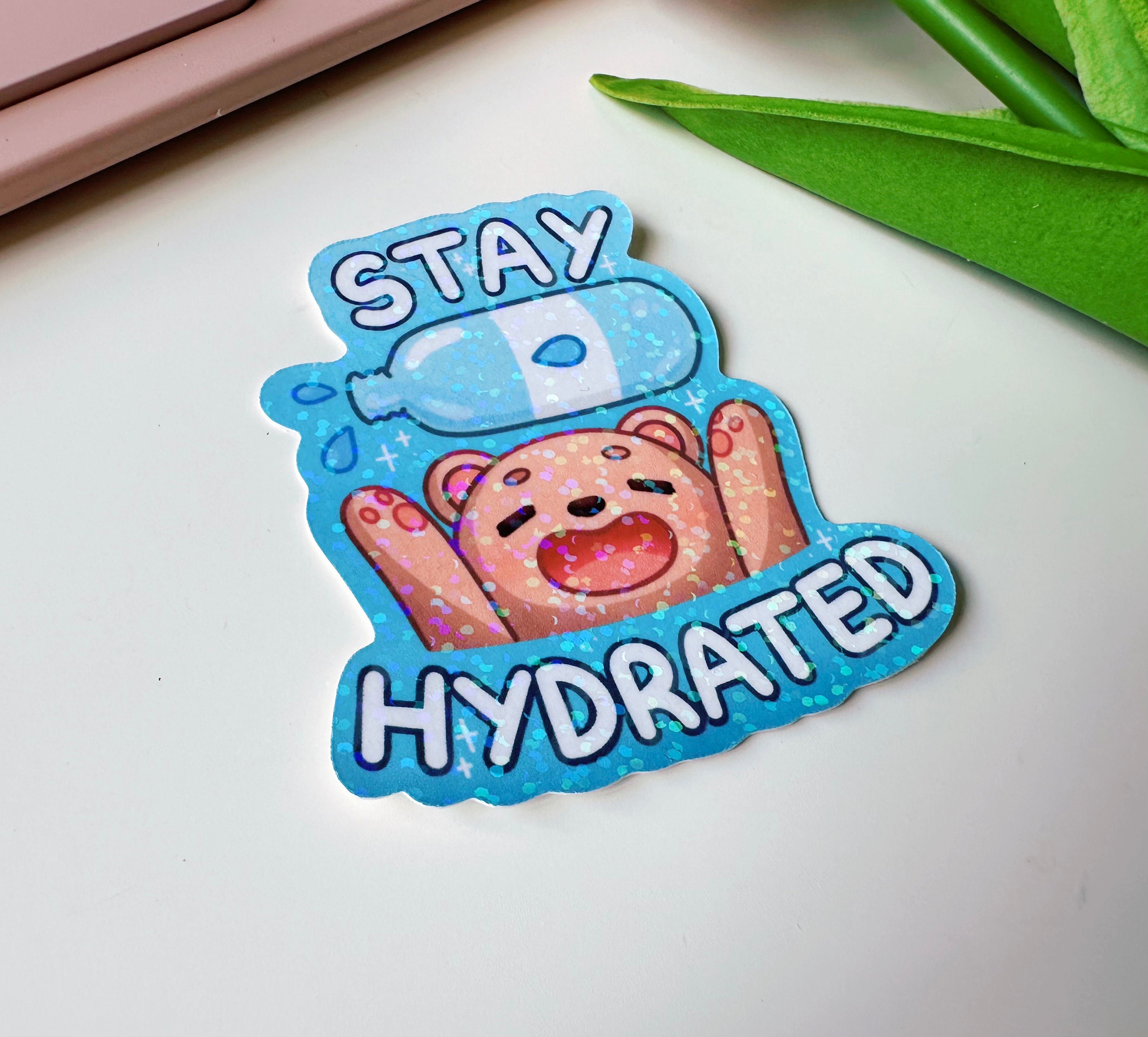 Stay Hydrated Bear, Holographic Vinyl Sticker - Etsy