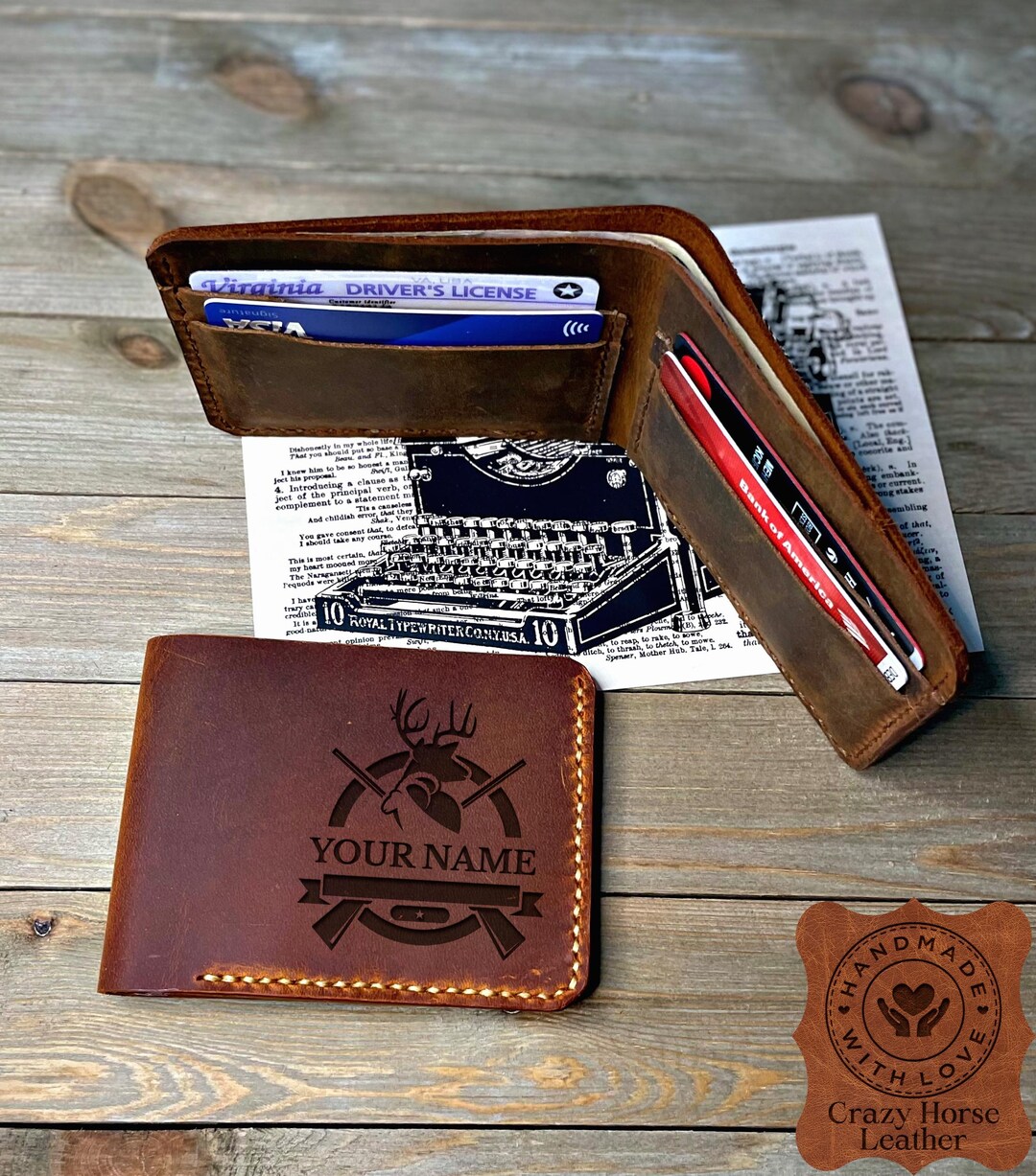 Deer Hunting Wallet, Hunting Gift for Men, Engraved Leather Wallet for ...