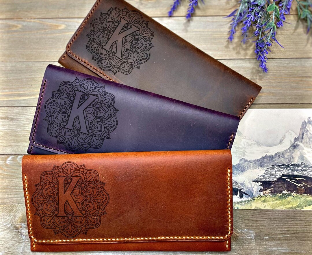 Long Wallet Pattern Leather, Personalized Wallet, Custom Engraved Name ...