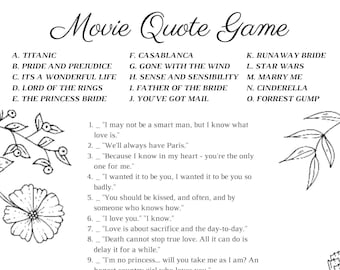 Match the Movie Love Quote, Bridal Shower Games Printables, Bridal ...