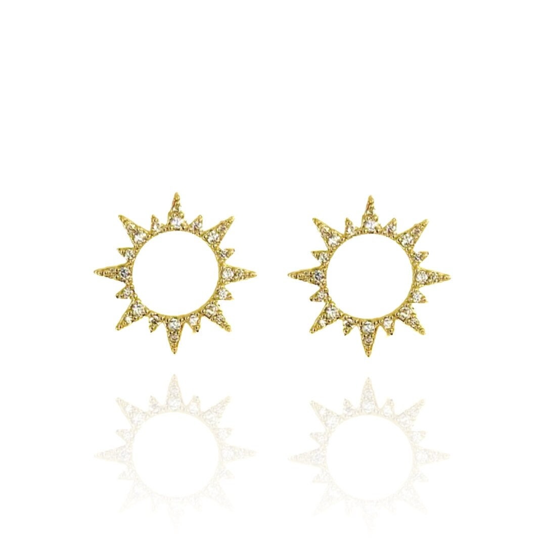 Pave Crystal Sun Studs - Golden Simple Earring Studs - Etsy