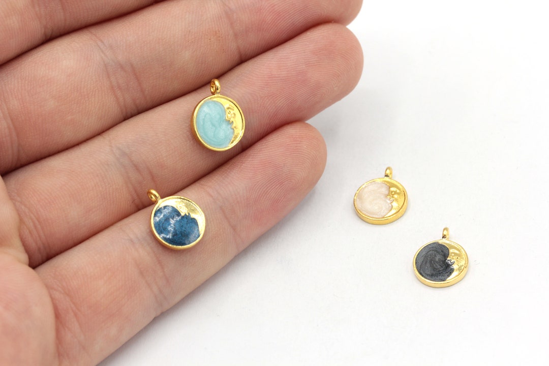 10x12mm 24k Shiny Gold Plated Enamel Moon Charm, Tiny Moon Charm ...