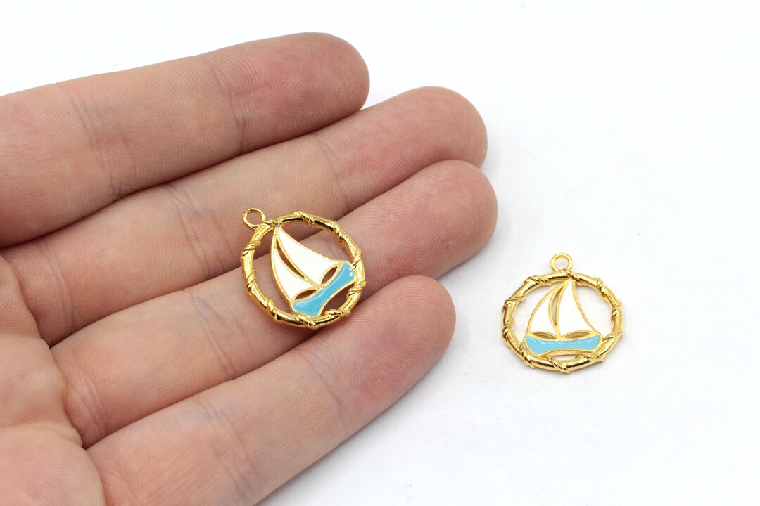 20x22mm 24k Shiny Gold Plated Enamel Ship Charm, Gold Boat Charm ...