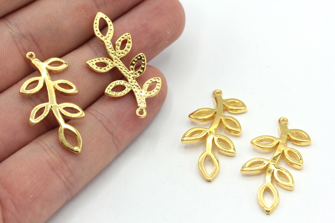 15x31mm 24k Shiny Gold Plated Blank Olive Branch Charm, Gold Leaf Charm ...