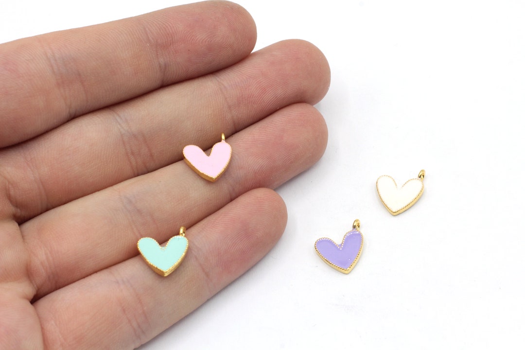 10mm 24k Shiny Gold Plated Enamel Heart Bracelet Charm, Tiny Heart ...