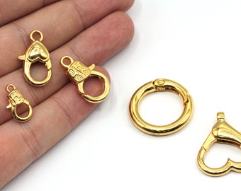 19mm 24k Shiny Gold Plated Spring Clasps, Round Gold Clasps, High ...