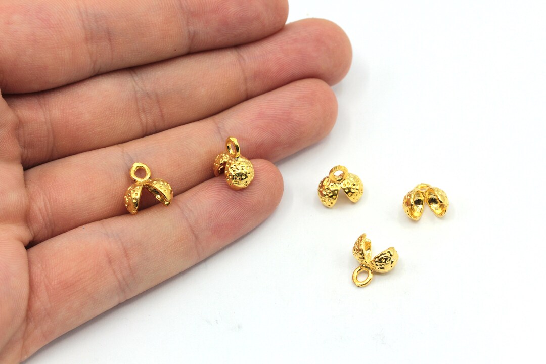 24k Shiny Gold Plated Crimp Ends, Clam Shell Bead Tips, Cord Ends, Ball ...