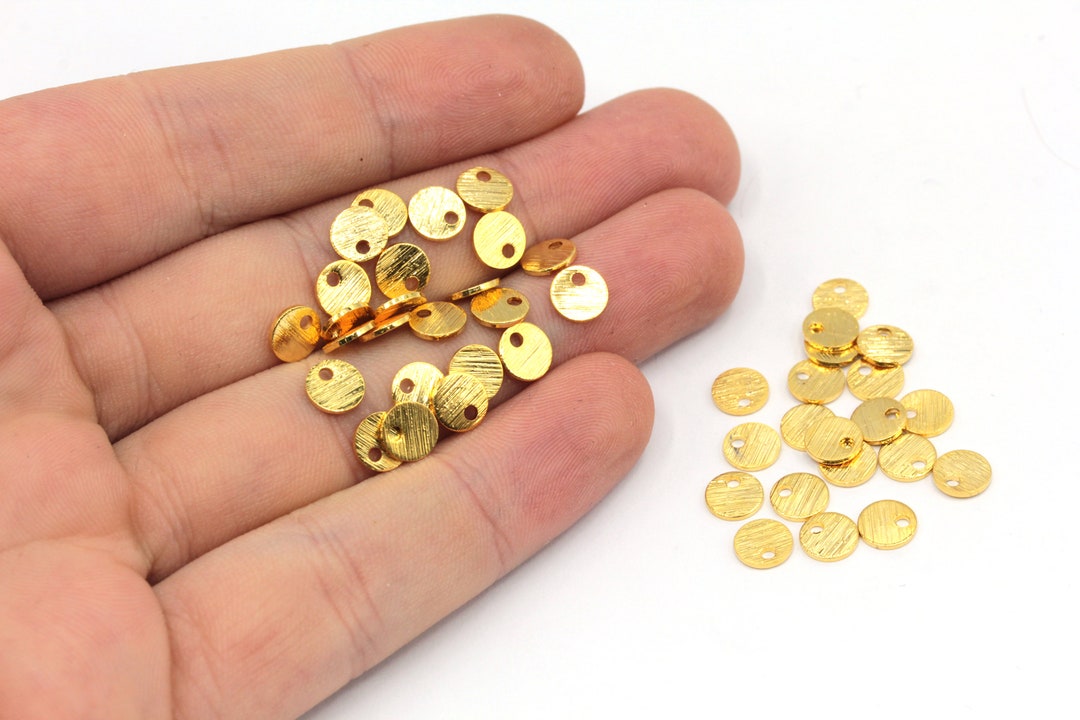 8mm 24k Shiny Gold Plated Tiny Round Charm, Gold Disc Charm, Stamping ...