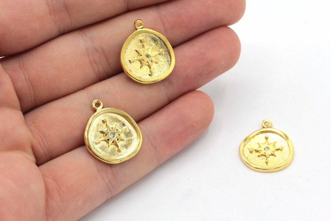 17x19mm 24k Shiny Gold Compass Charm, CZ Micro Pave Compass Charm ... 17x19mm 24k Shiny Gold Compass Charm, CZ Micro Pave Compass Charm ...