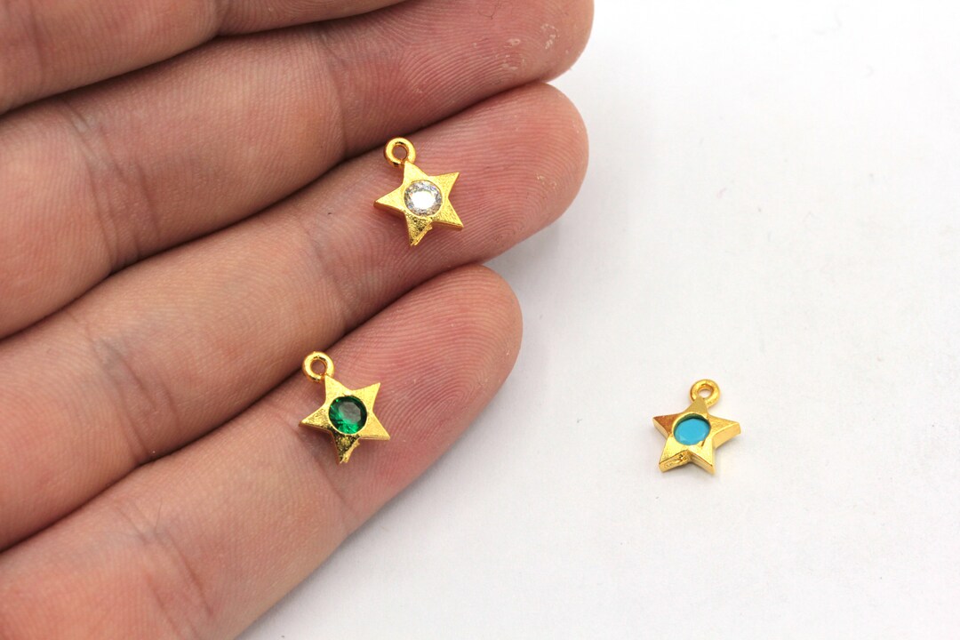 8x10mm 24k Shiny Gold Star Charm, CZ Micro Pave Star Charm, Zirconia ...