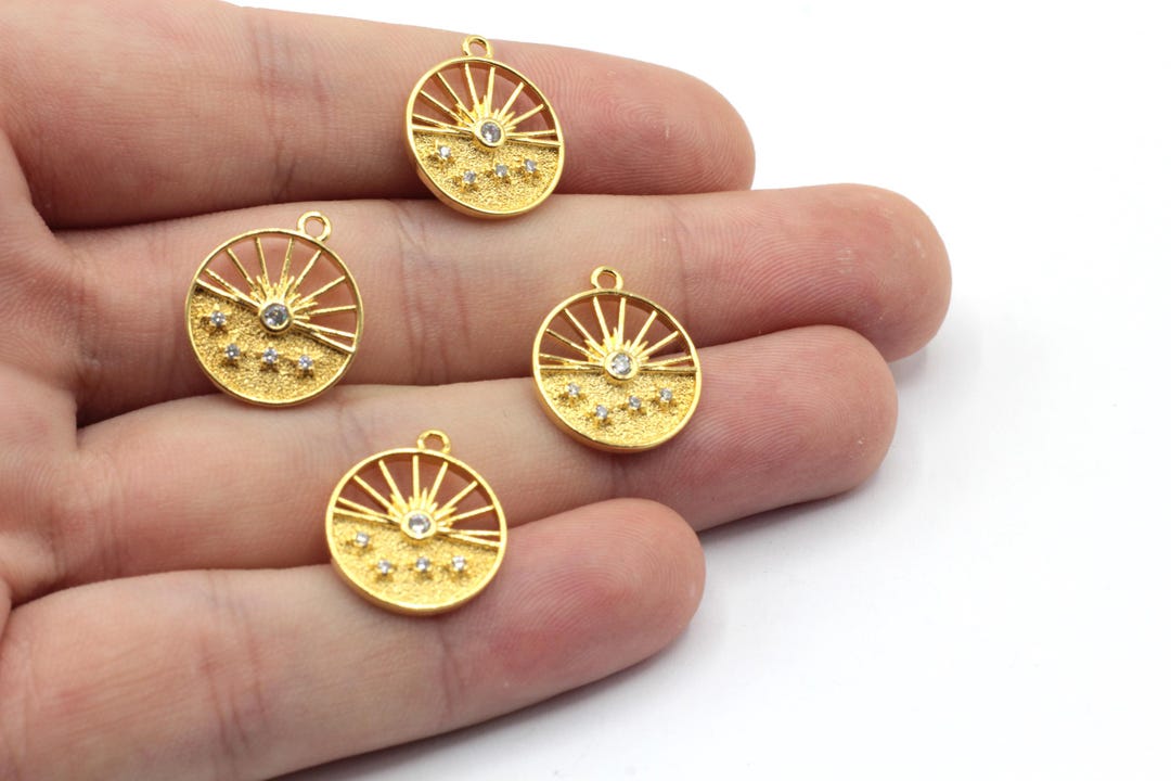 15x17mm 24k Shiny Gold Plated CZ Micro Pave Medallion Celestial With ...
