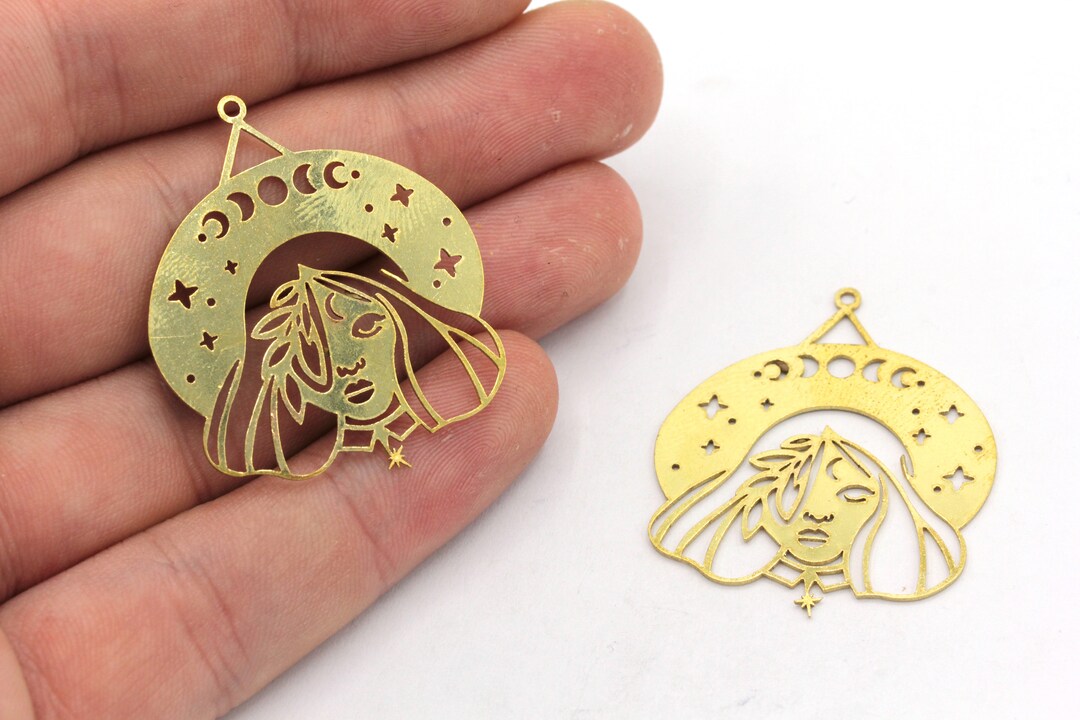 31x38mm Brass Witch Charm, Halloween Charm, Brass Witch Earrings, Laser ...