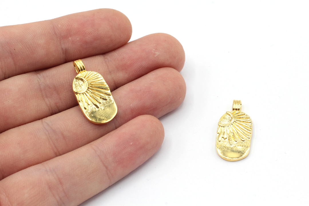 11x23mm 24k Shiny Gold Plated Sun Charm, Sun Medallion Charm, Gold Sun ...