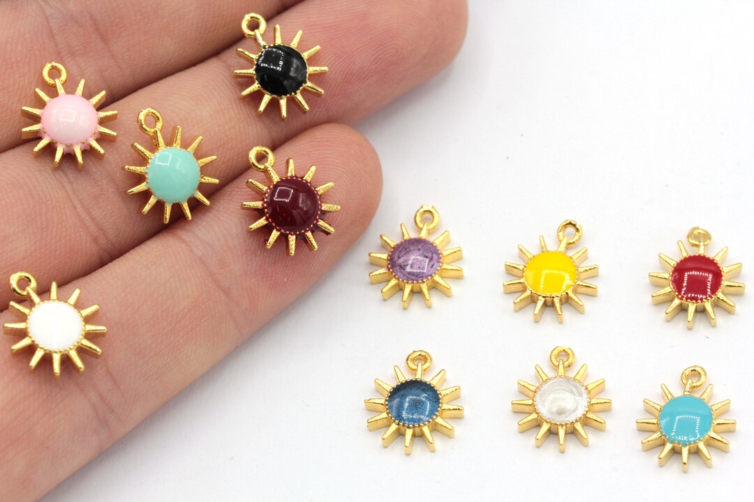 10x13mm 24k Shiny Gold Mini Sun Charm, Colorful Sun Charm, Tiny Sun ...