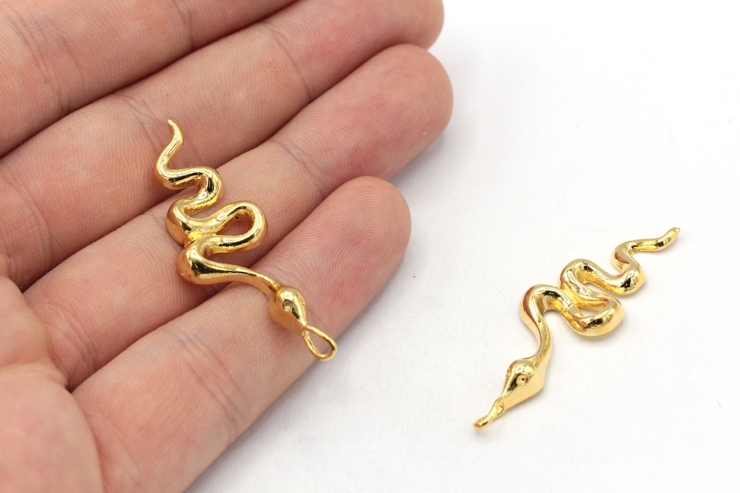 14x42mm 24k Shiny Gold Plated Snake Charm, Tiny Snake Charm, Gold Snake ...