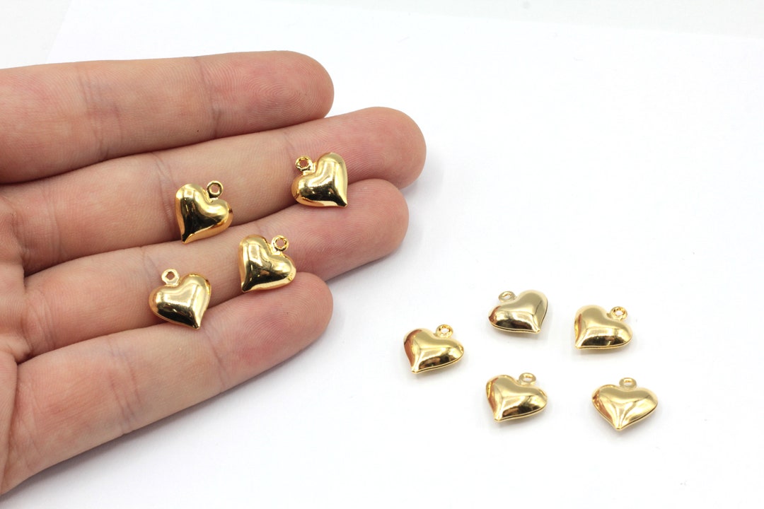 11x13mm 24k Shiny Gold Plated Mini Heart Charm, Bubble Heart Charm ...