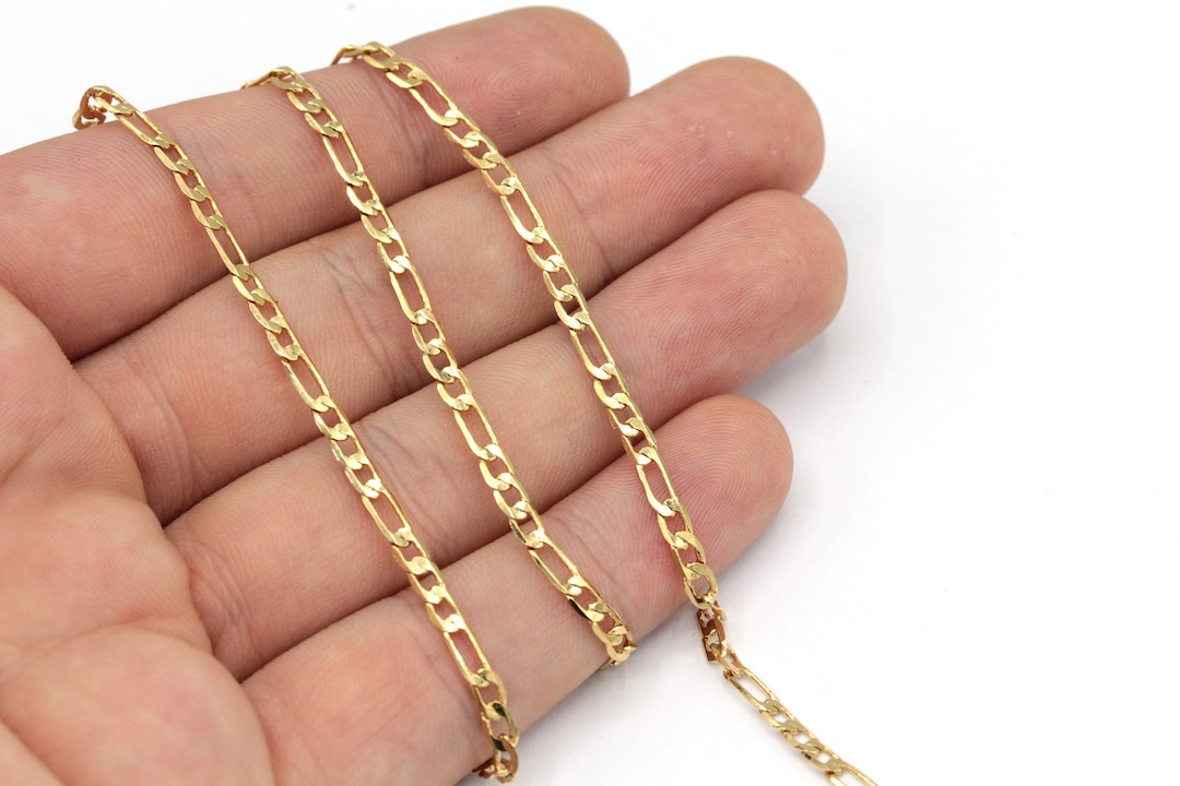 3mm 24k Shiny Gold Figaro Chain, Gold Curb Chain, Soldered Chain, Tiny ...