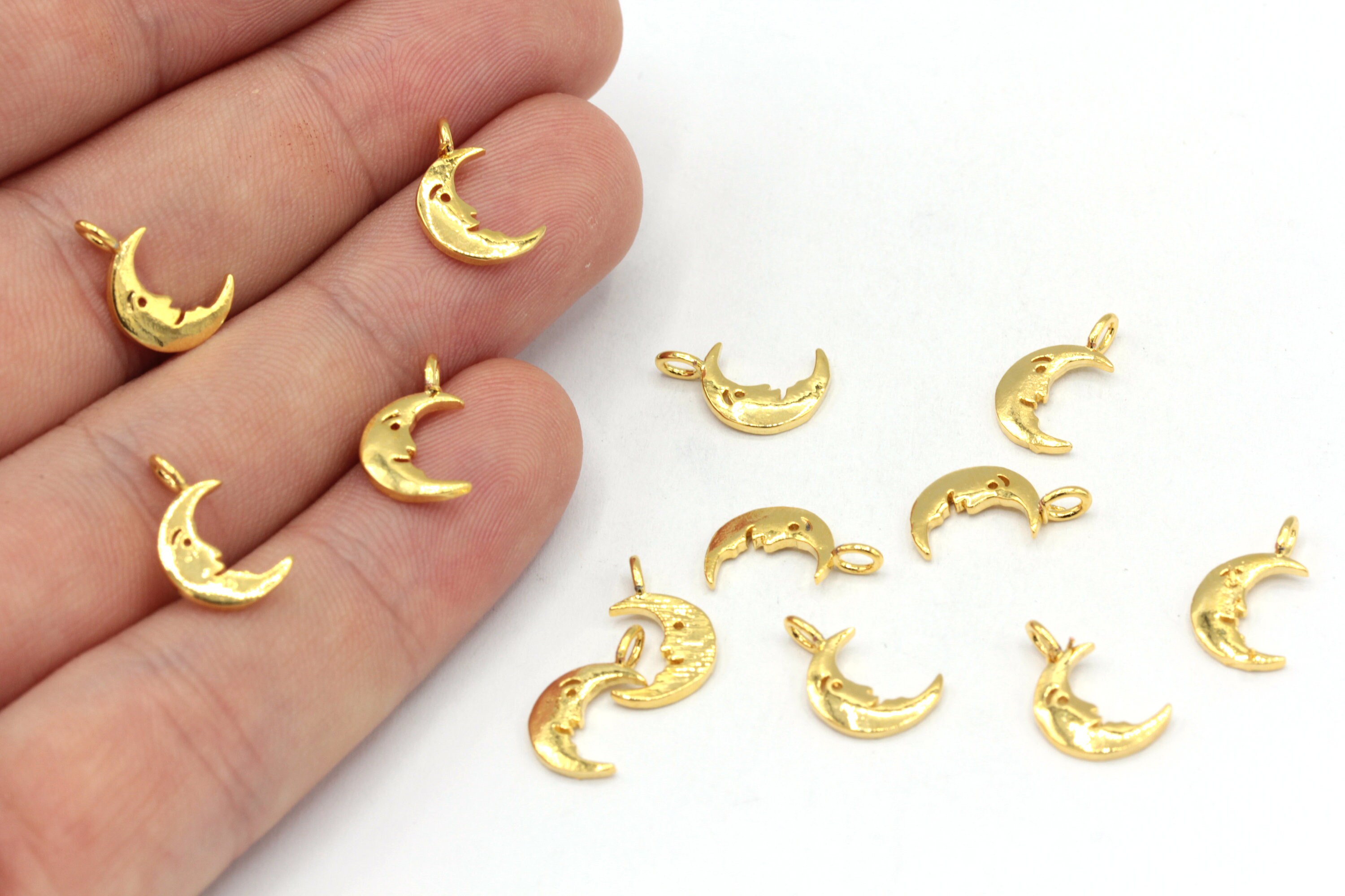 7x13mm 24k Shiny Gold Plated Mini Moon Charm, Tiny Moon Charm, Gold ...