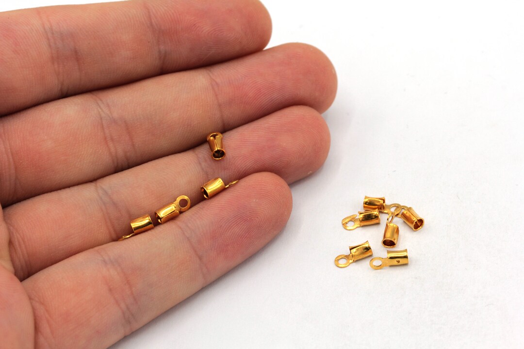 10 Pcs 4x10mm 24k Shiny Crimp End Caps, Crimp Ends, Gold Cord End Caps ...