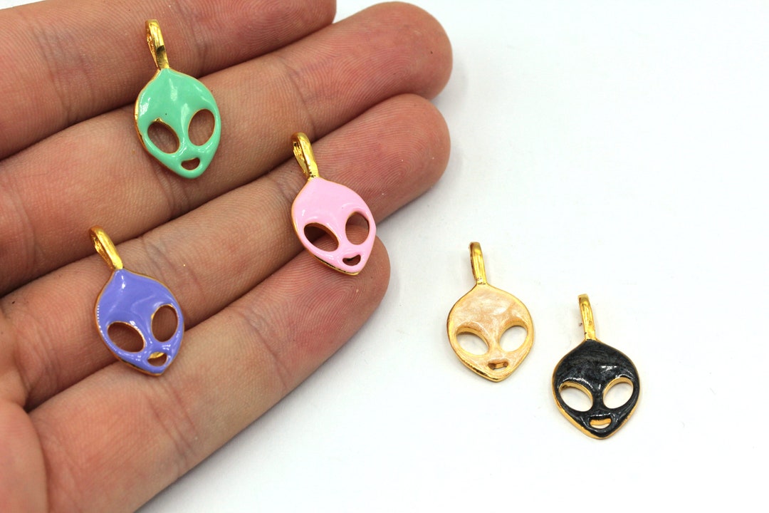 12x23mm 24k Shiny Gold Tiny Alien Head Charm, Enamel Alien Charm ...