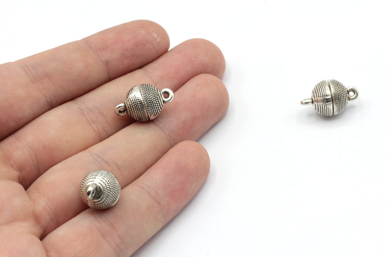 11x18mm Rhodium Textured Ball Magnetic Clasps, Round Magnetic Clasps ...
