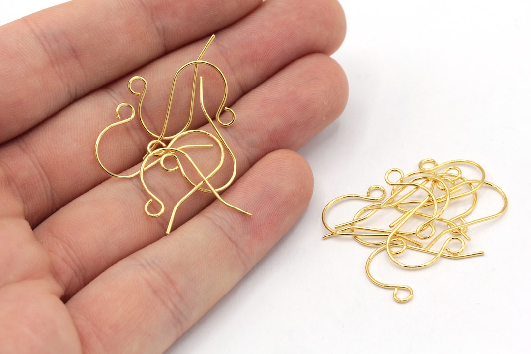 10 Pcs 15x22mm 24k Shiny Gold Ear Wire, Gold French Hook, Earring Wires ...