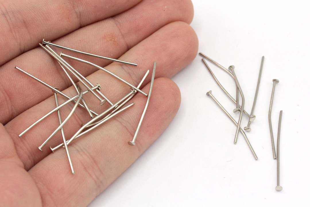 100 Pcs 20 Ga 30mm Silver Plated Flat Head Pin, Silver Flat Head Pin ...