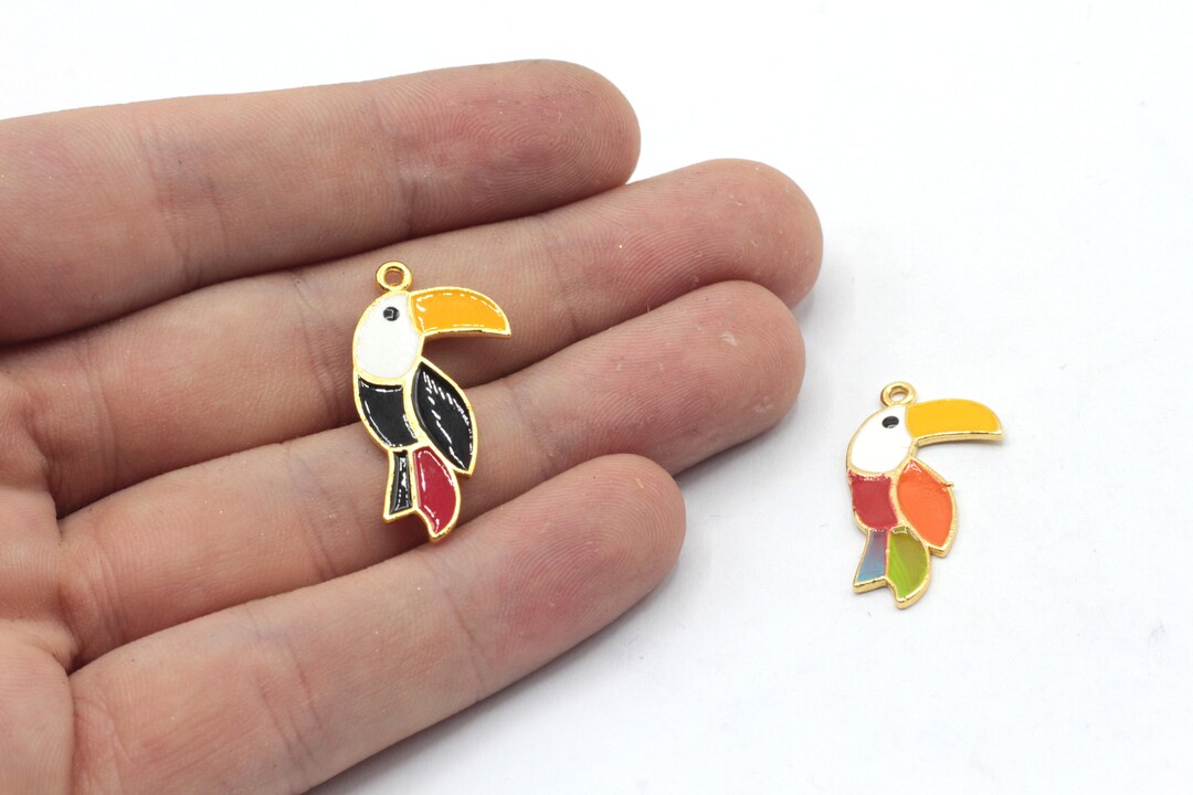 15x28mm 24k Shiny Gold Plated Enamel Parrot Charm, Colorful Charm, Gold ...