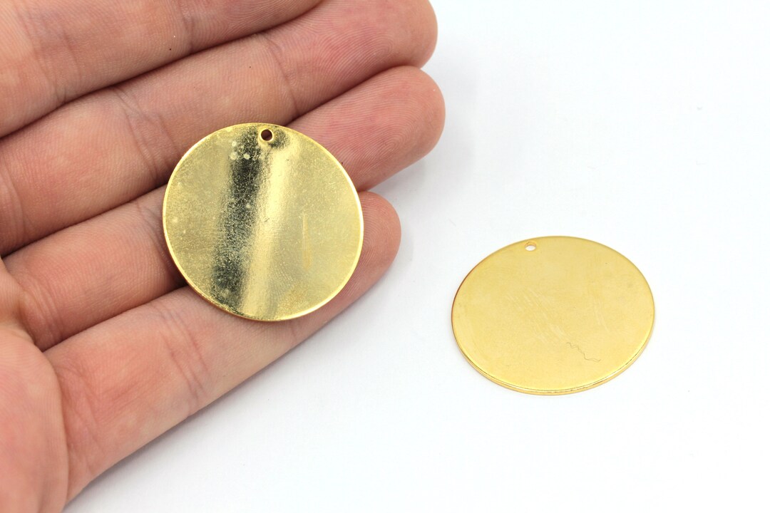 30mm Gold Large Round Charm, Round Disc Charm, Stamping Tag, Flat Disc ...