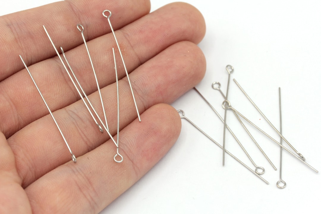 100 Pcs 23 Ga 40mm Silver Plated Eye Pin, Silver Plated Eye Pin, Eye ...