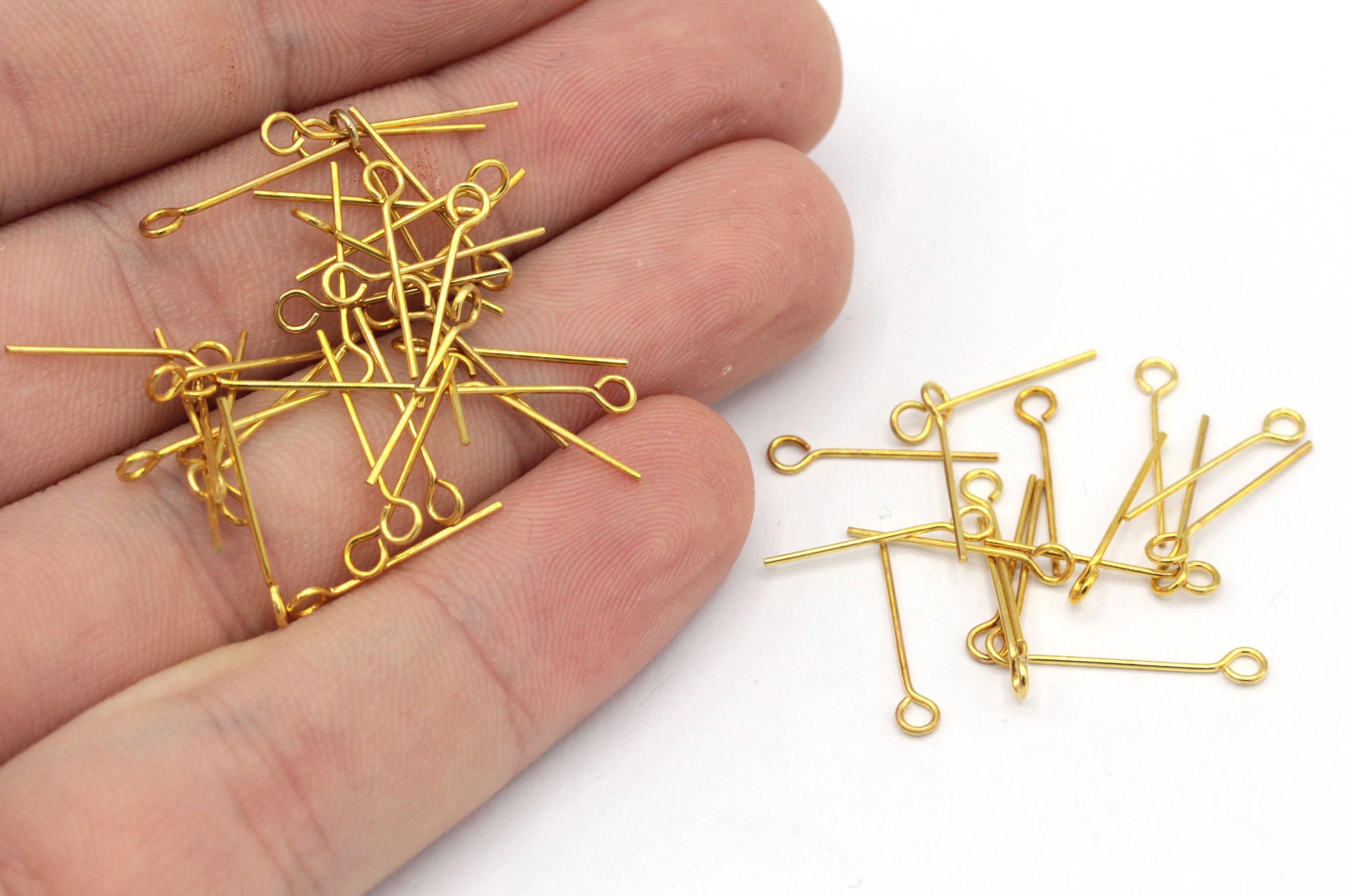 100 Pcs 23 Ga 15mm Brass Eye Pin, Gold Tone Eye Pin, Eye Pins, Brass ...