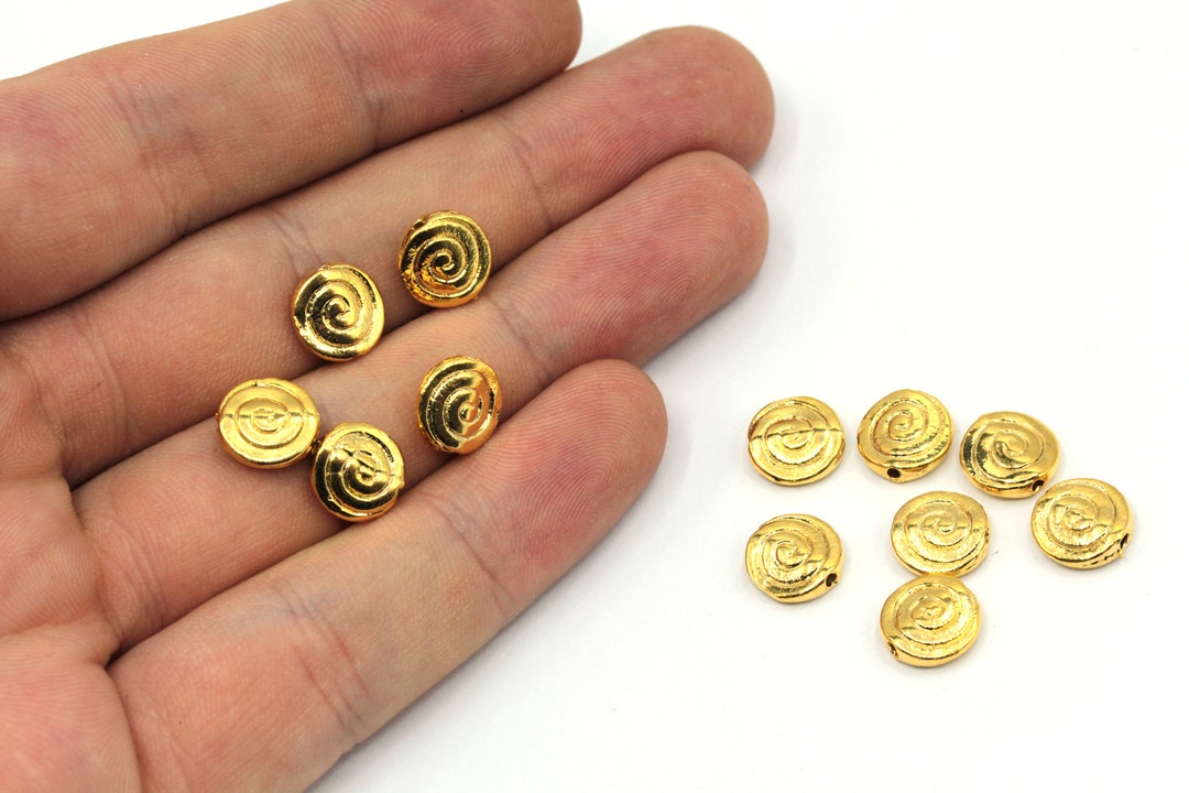 9mm 24k Shiny Gold Plated Snail Beads, Gold Spiral Beads, Spiral Spacer ...