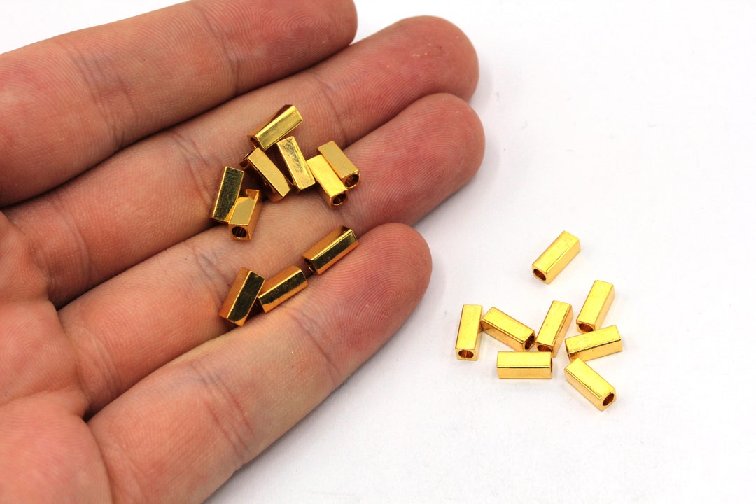 3x8mm 24k Shiny Gold Rectangle Beads, Rectangle Bracelet Beads, Tiny ...