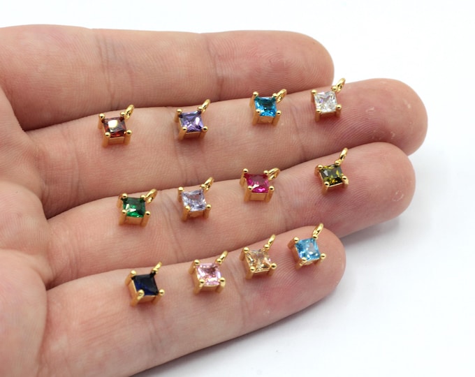 7x9mm 24k Shiny Gold Plated Tiny Birthstone Charm, Square Birthstone ...
