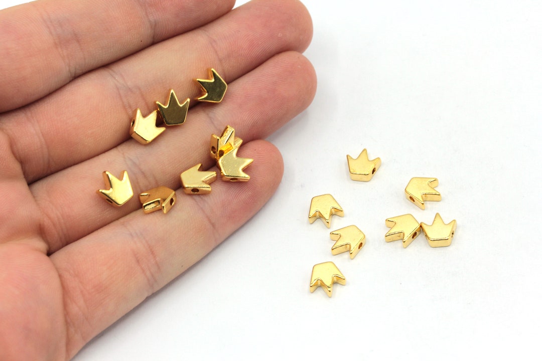 8mm 24k Shiny Gold Plated Mini Crown Beads, Tiara Charm, Crown Spacer ...