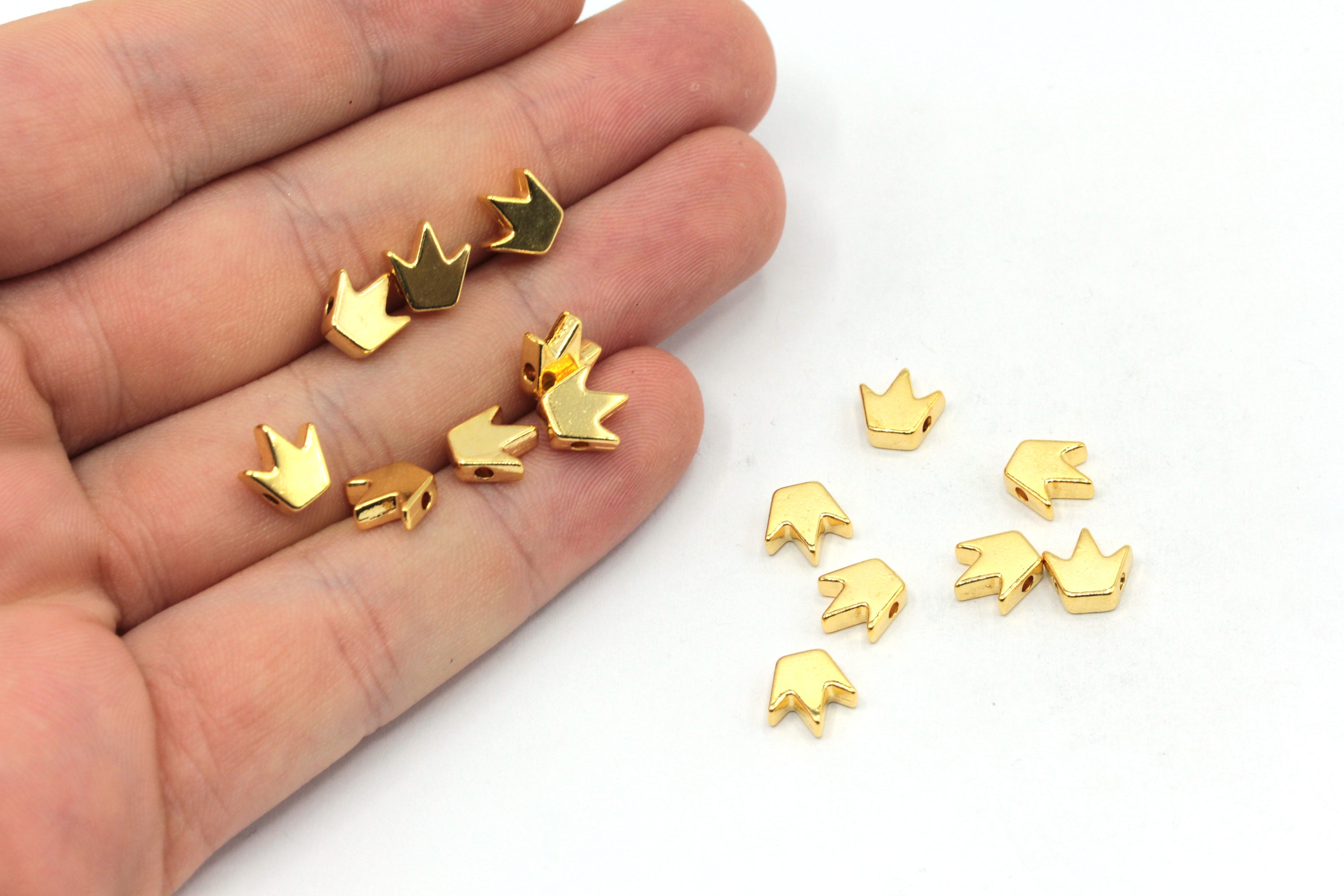 8mm 24k Shiny Gold Plated Mini Crown Beads, Tiara Charm, Crown Spacer ...