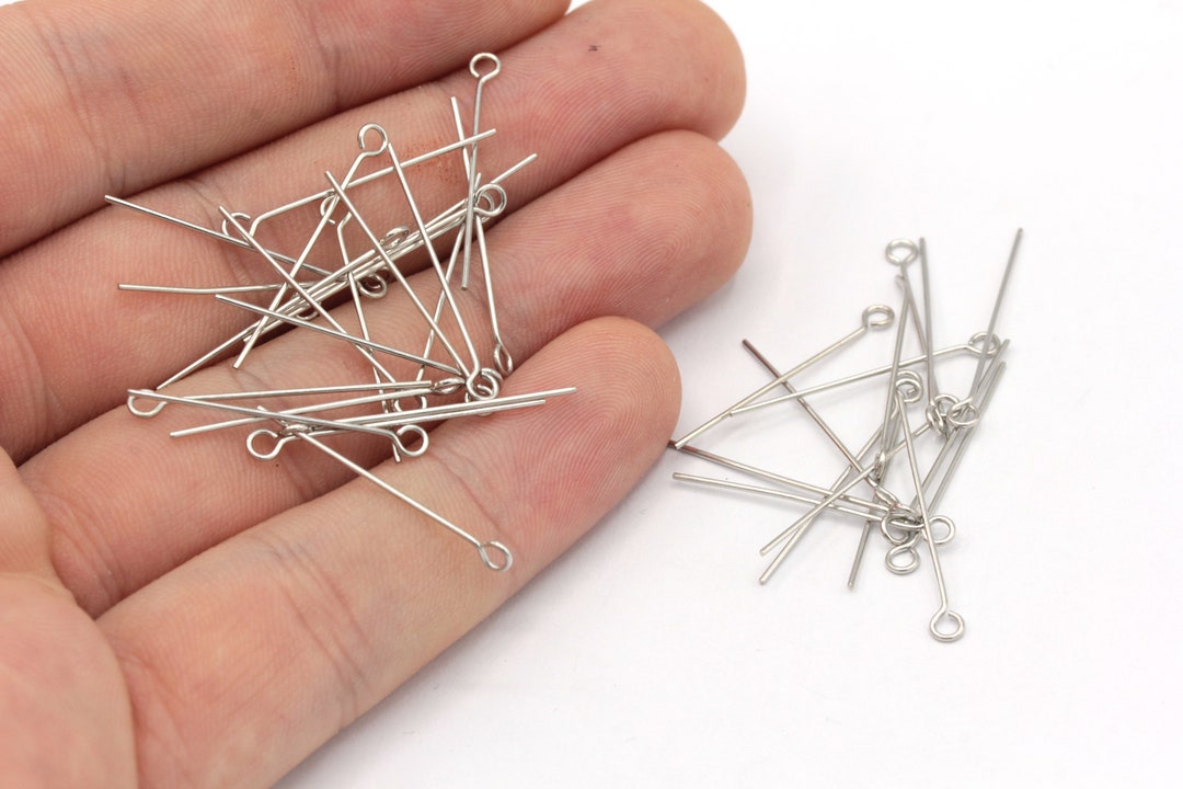 100 Pcs 23 Ga 25mm Silver Plated Eye Pin, Silver Plated Eye Pin, Eye ...
