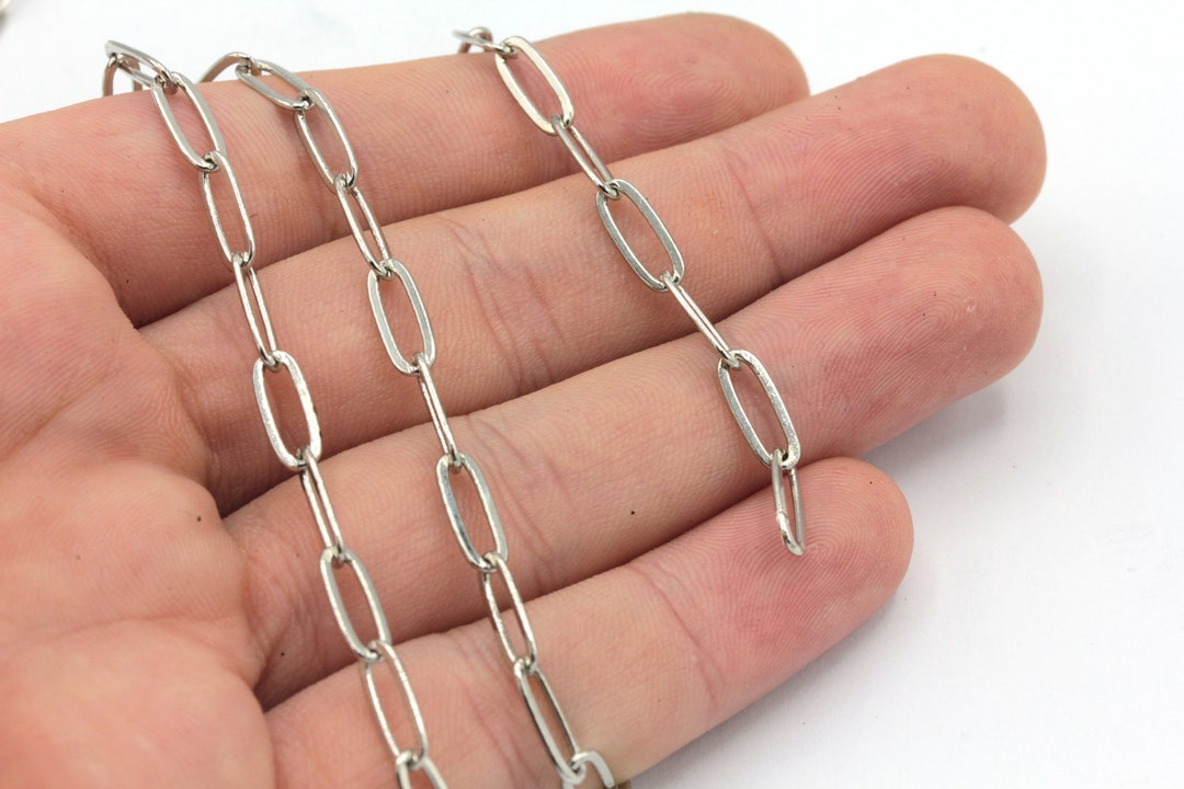 4x11mm Rhodium Plated Paperclip Chain, Paperclip Link Chain, Cable ...