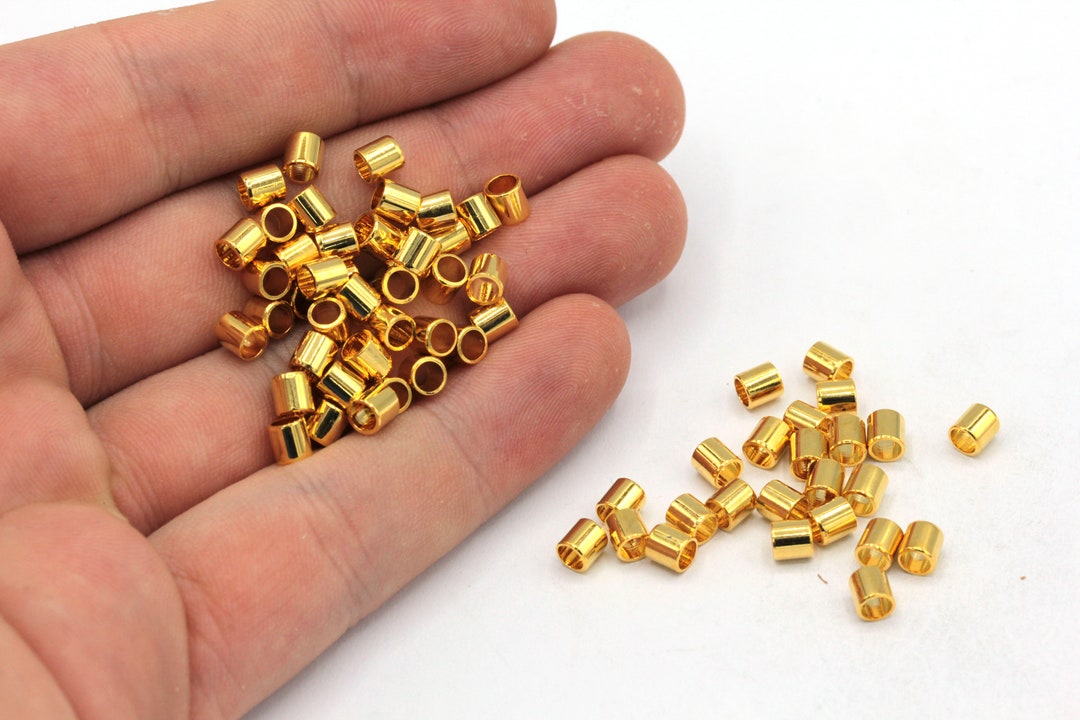 4x4mm Gold Mini Tube, Gold Tube Beads, Round Tube Beads, Gold Connector ...