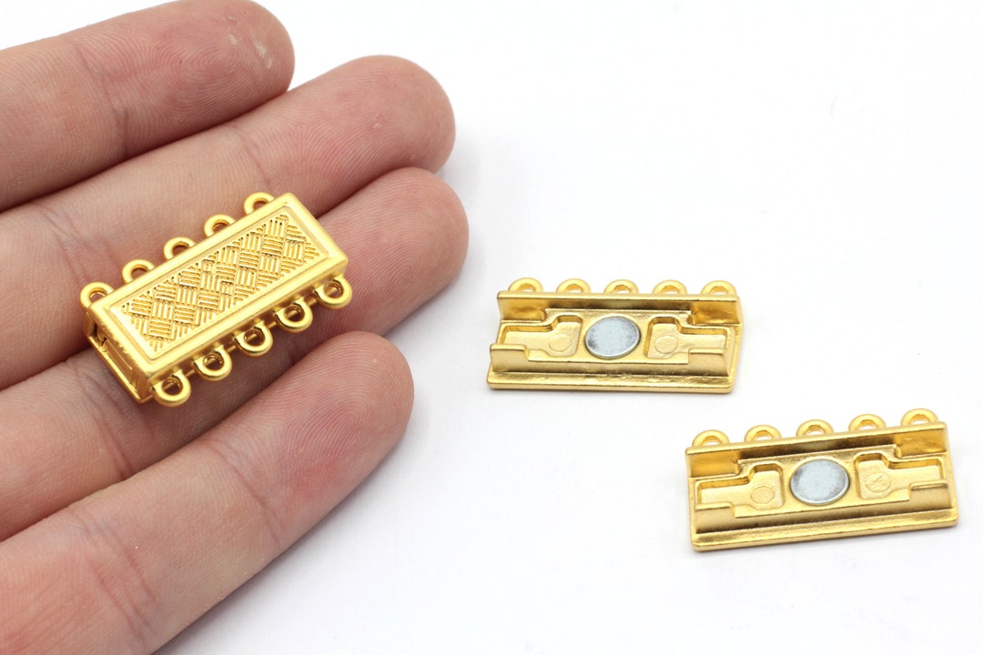 16x27mm 24k Shiny Gold Plated 5 Loops Magnetic Clasps, Multi Strand ...