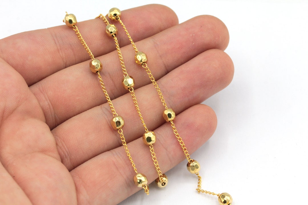 24k Shiny Gold Plated Ball Chain, Gold Bar Chain, Soldered Chain, Ball Bar Chain, Hammered Chain ...