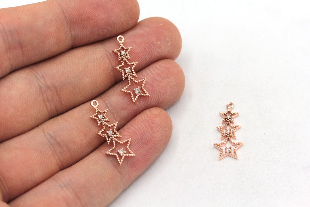 8x25mm Rose Gold Plated Falling Star Earring Charm, CZ Micro Pave Comet ...