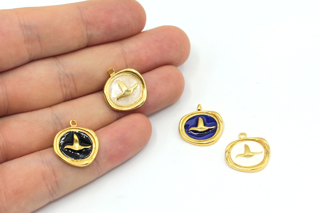 15x17mm 24k Shiny Gold Enamel Bird Charm, Bird Medallion Charm, Gold ...