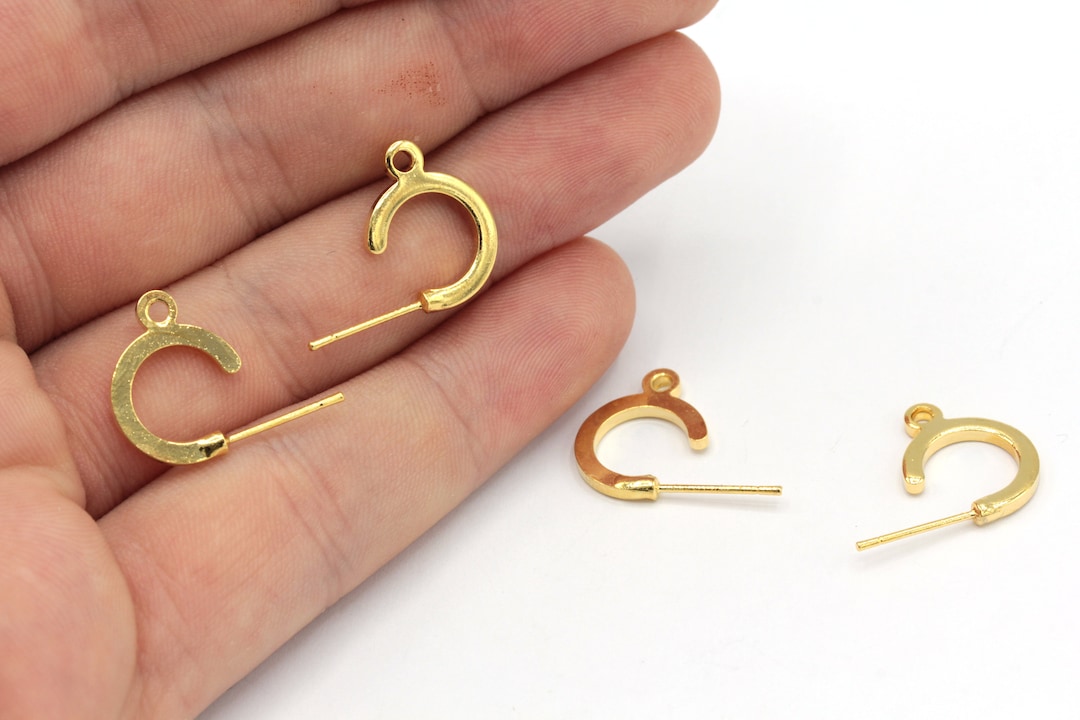 18mm 24k Shiny Gold Round Circle Ear Post, Geometric Hoop Stud Earring ...