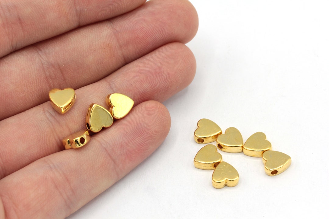 9mm 24k Shiny Gold Plated Heart Beads, Love Beads, Heart Spacer Beads ...