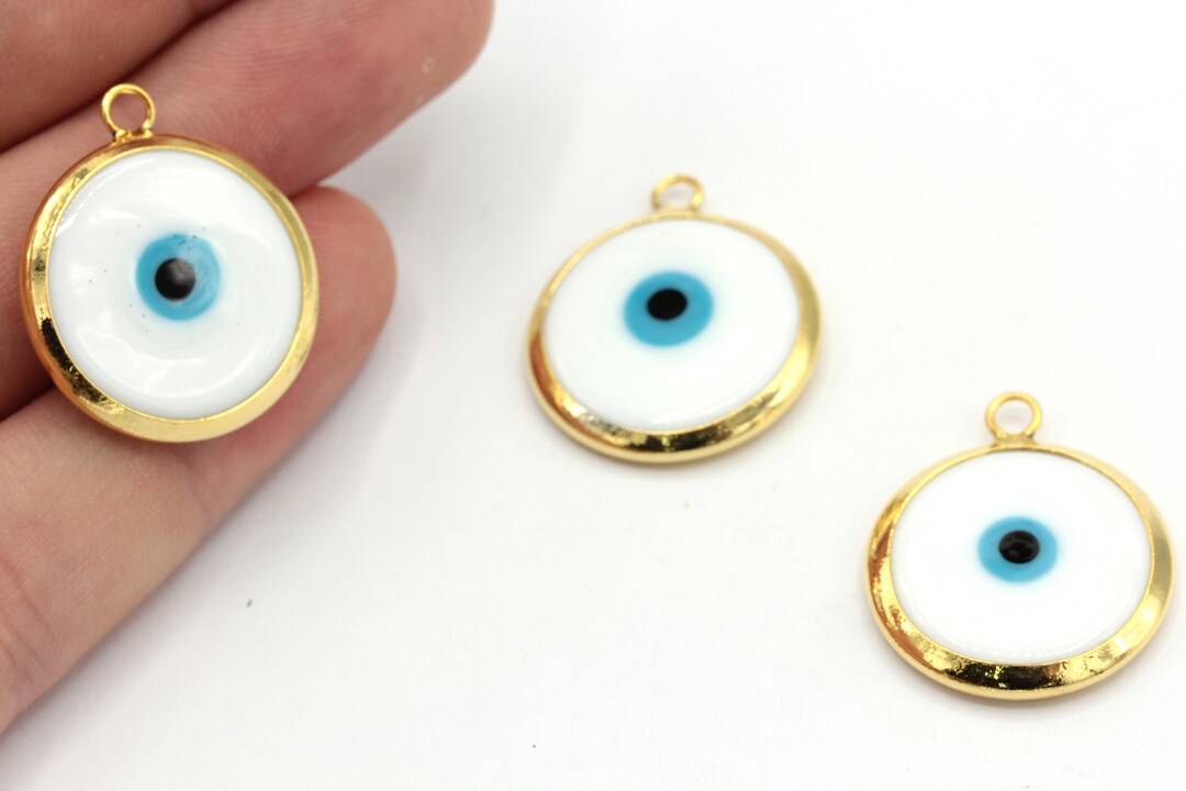 22x27mm 24k Shiny Gold Evil Eye Charm, Handmade Evil Eye Charm, Murano ...